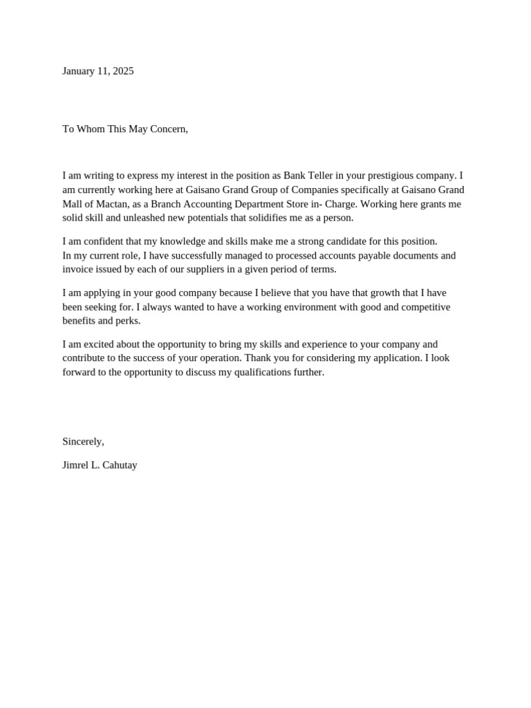 COVER LETTER- JIMREL CAHUTAY | PDF