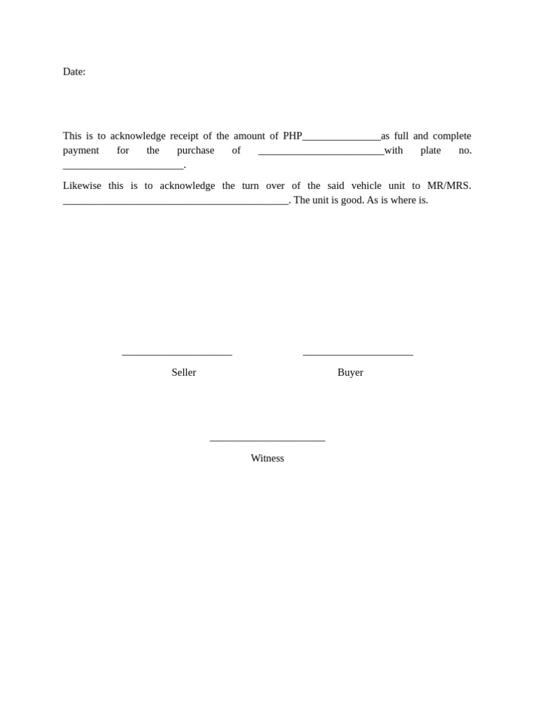 Vehicle Purchase Receipt Acknowledgment | PDF