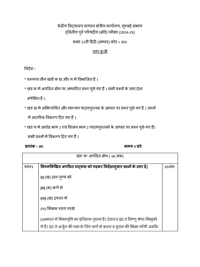 Hindi-XII-MS-Set 3-PB 2 | PDF