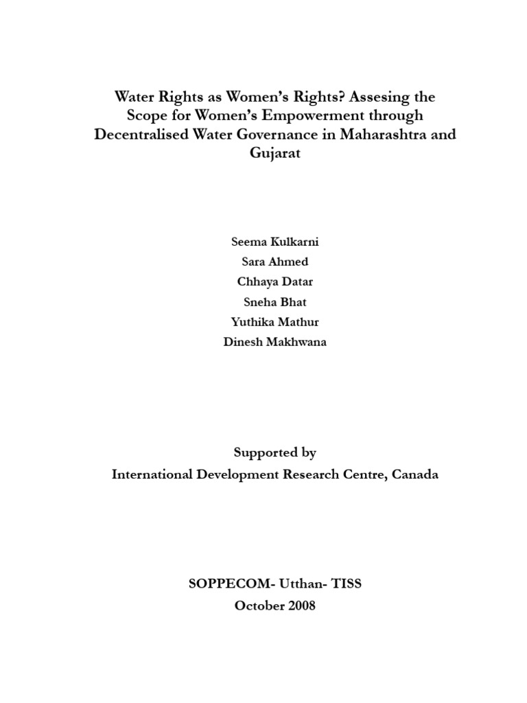 Water Rights as Womens Rights Assessing | PDF | Governance | Poverty