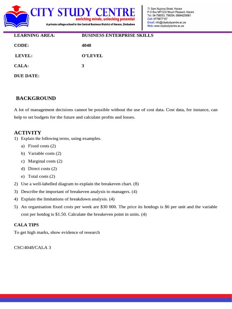 O Level BUSINESS ENTREPRISE SKILLS CALA Component C 2023 | PDF