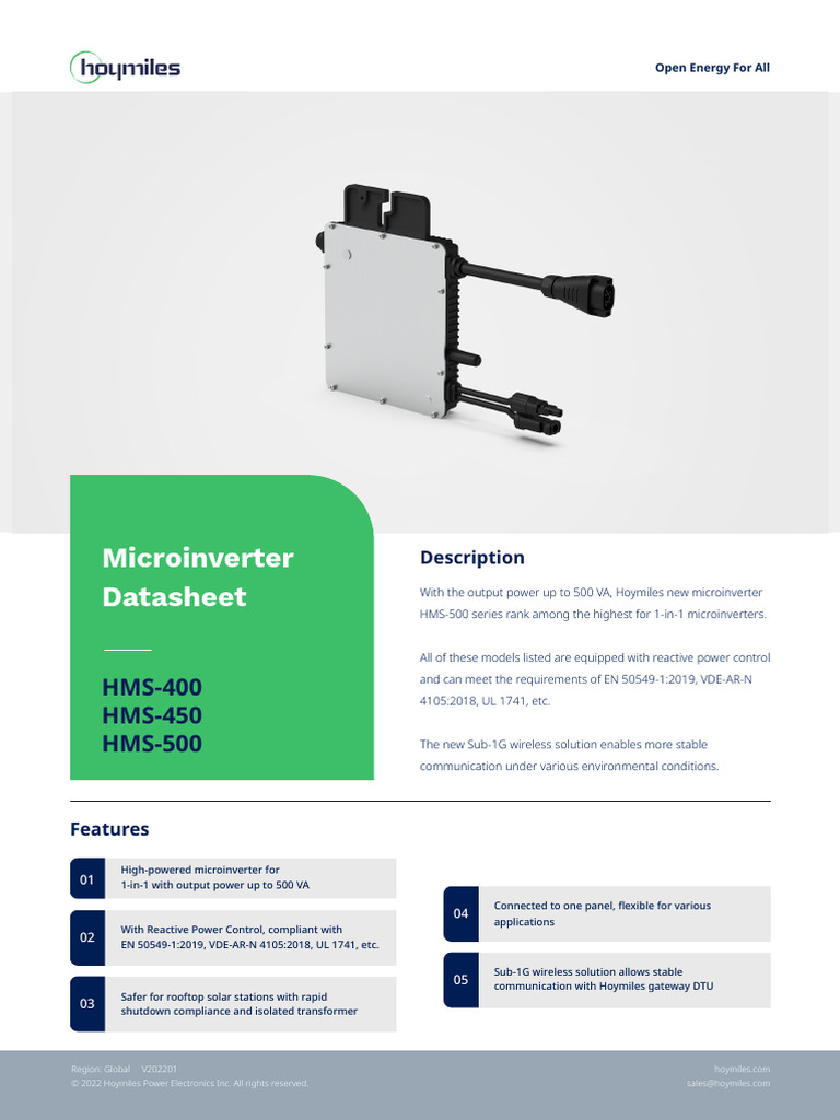 Datasheet - Hoymiles HMS-400 Series Micro Inverter | PDF | Electricity | Electric Power