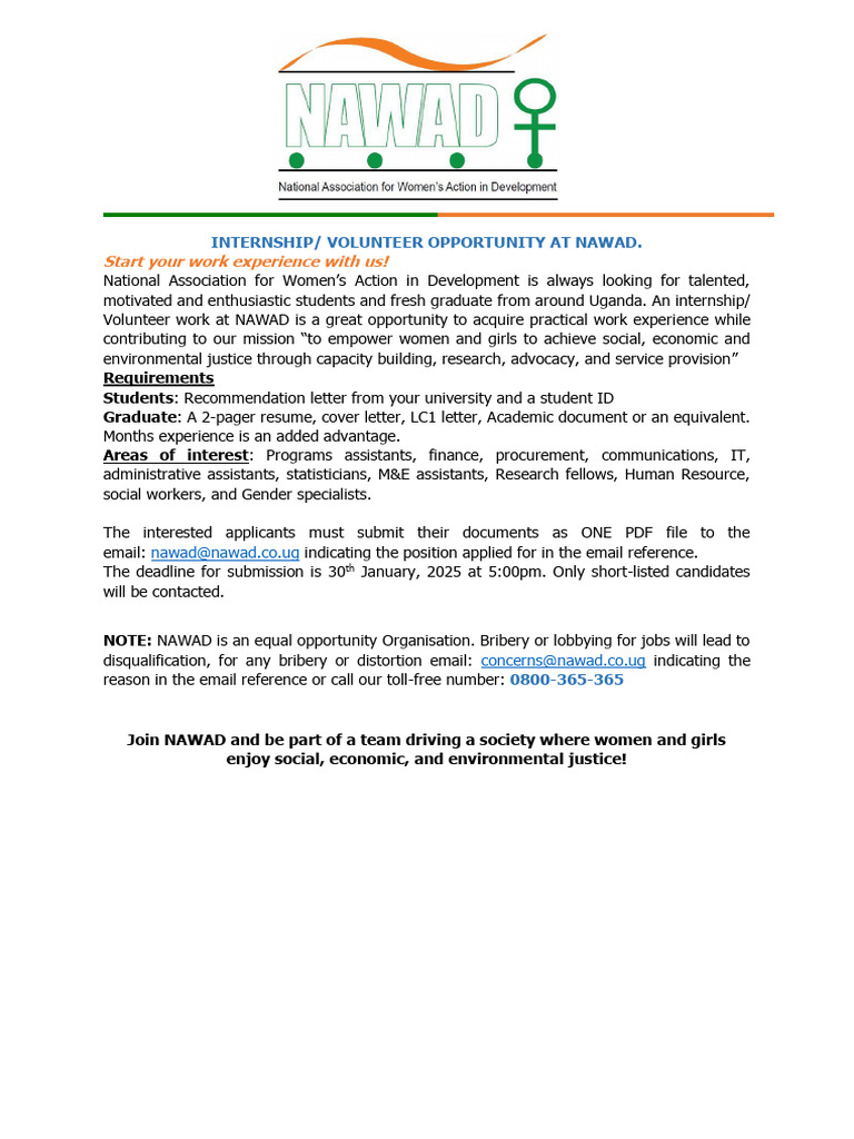 Volunteer and Internship Opportunities NAWAD 2025 | PDF