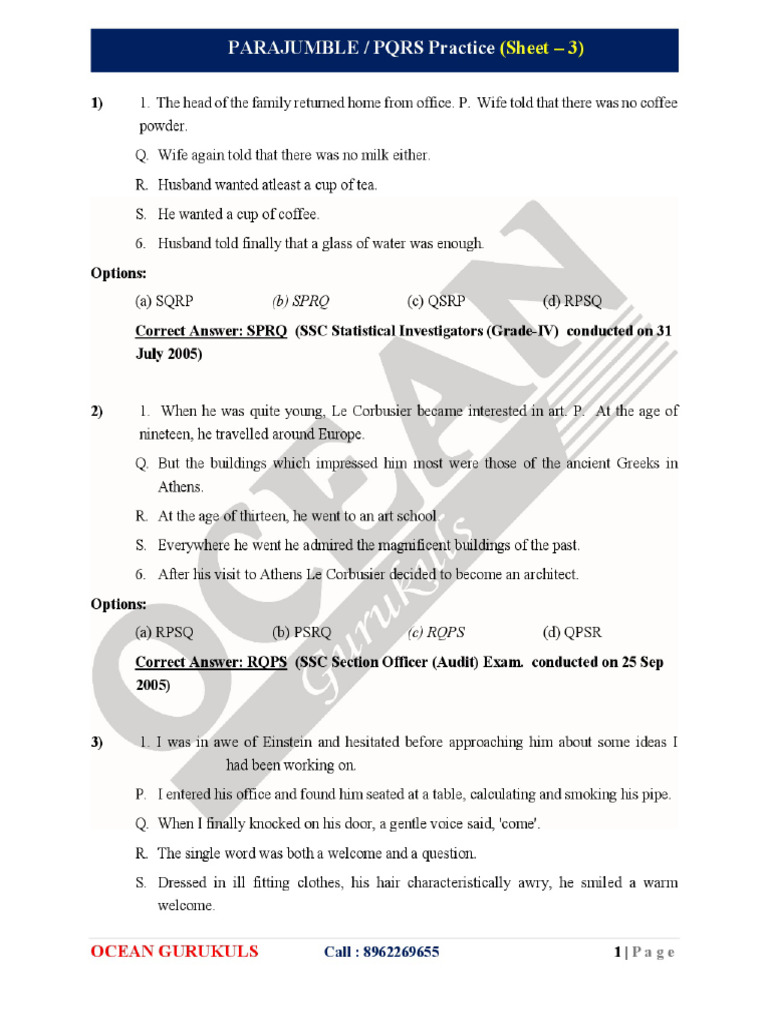 ᴹᴿ°ℂr‌?c‌k‌єr࿐⁰³ EXTRA NOTES PDFs PQRS PARAJUMBLE Practice Sheet | PDF