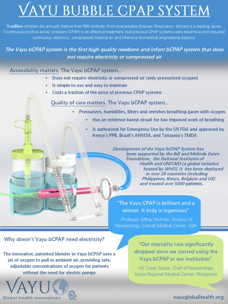 Vayu bCPAP System One Pager | PDF | Neonatology | Breathing