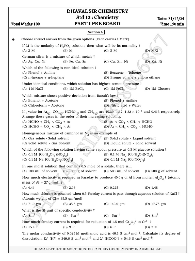 Part1preboard d19 Dec 2024 | PDF | Chemical Reactions | Chemical Compounds