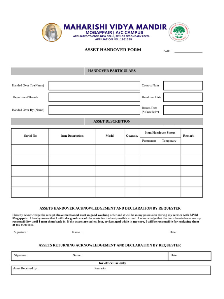 ORF ASSET HANDOVER FORM | PDF