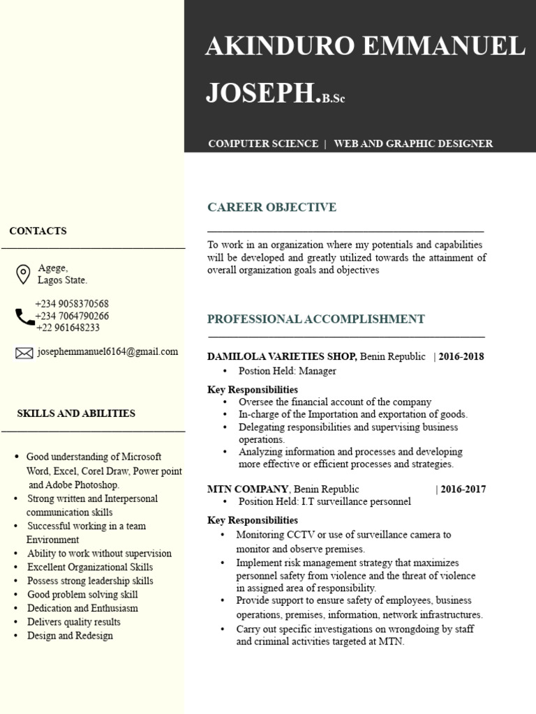 AKINDURO CV | PDF | Closed Circuit Television | Surveillance