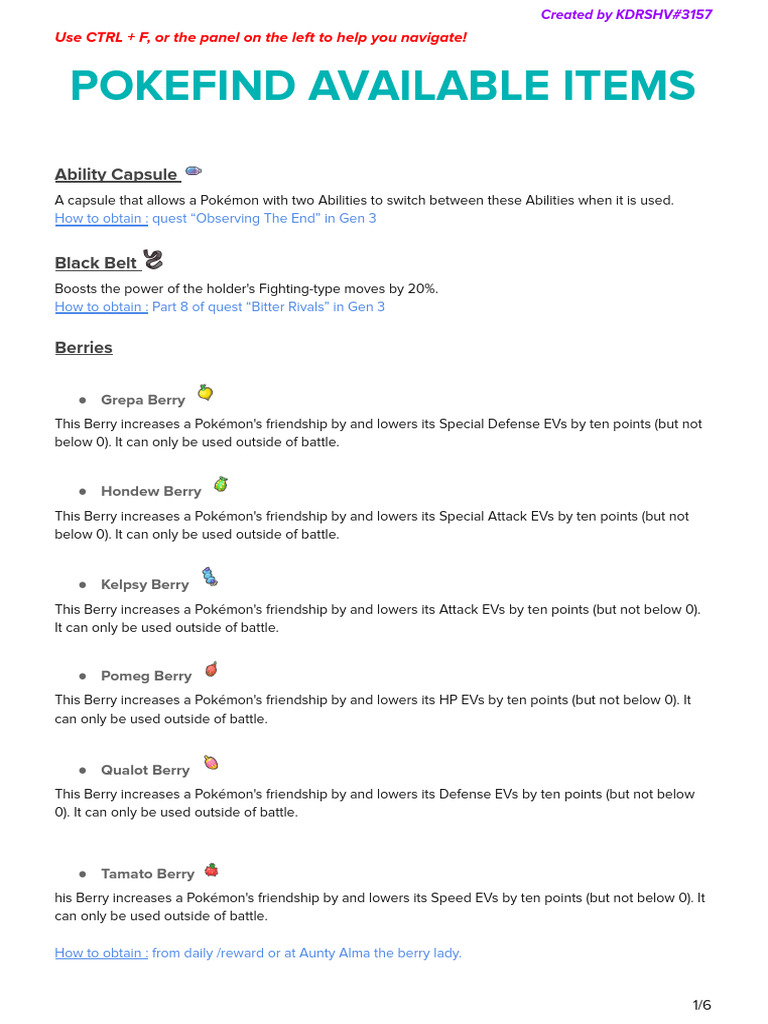 POKEFIND ITEMS | PDF | Pokémon
