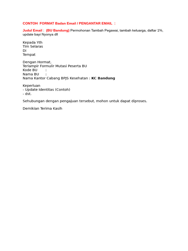 Contoh Badan Email Selaras (Hanya Untuk Di Donwload) | PDF