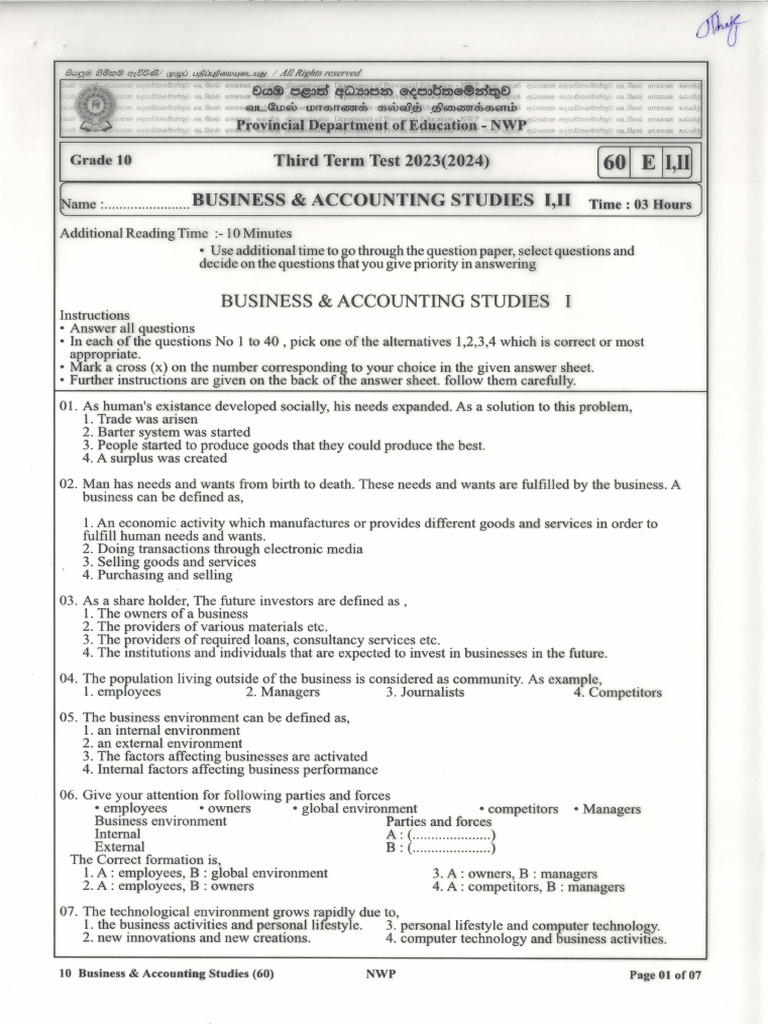 Grade 10 Business studiesEM | PDF | Debits And Credits | Economies