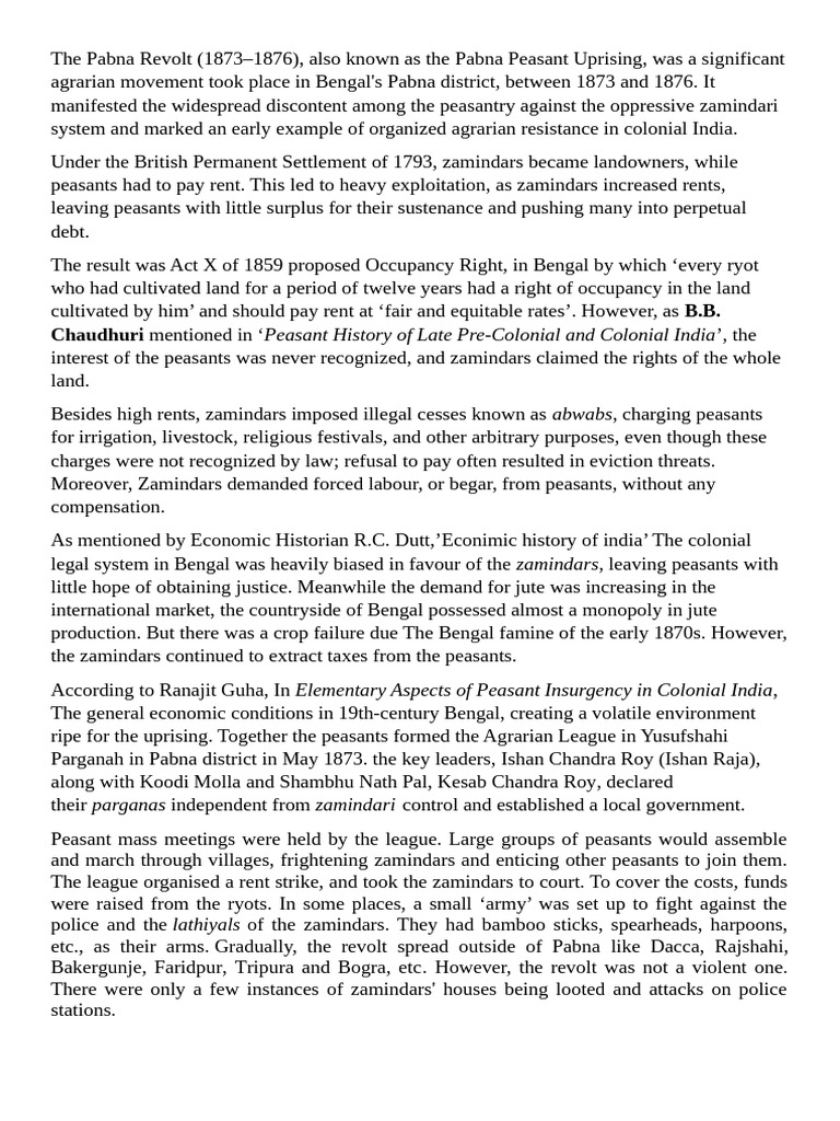 The Pabna Revolt Ans | PDF