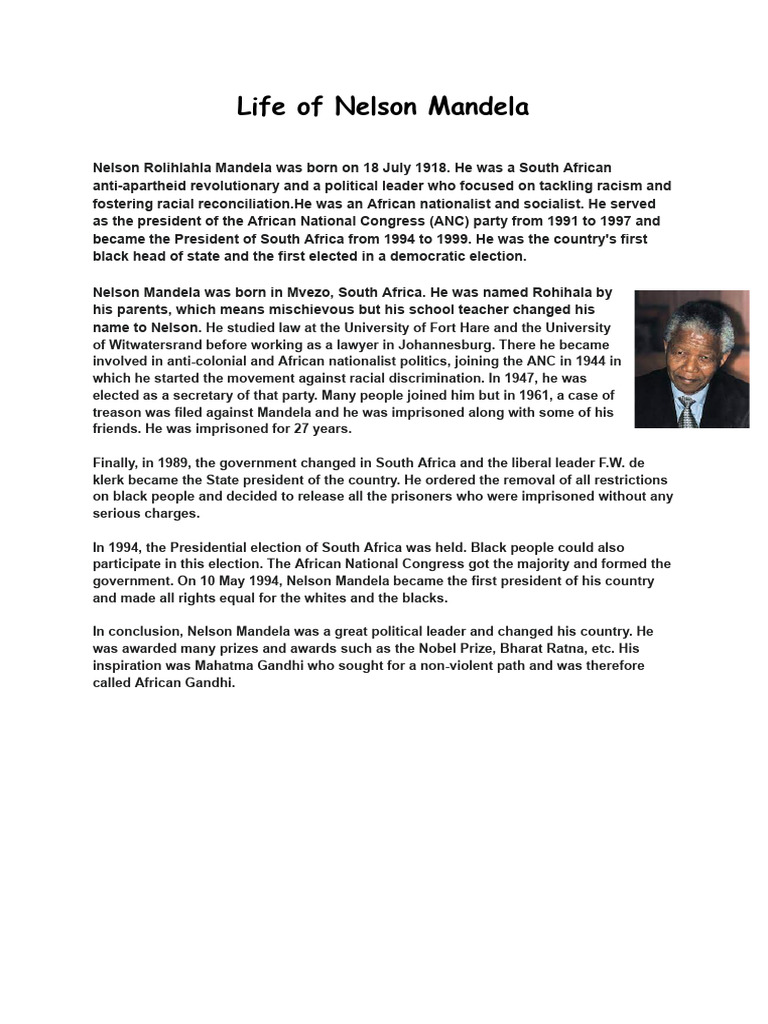 Life of Nelson Mandela | PDF