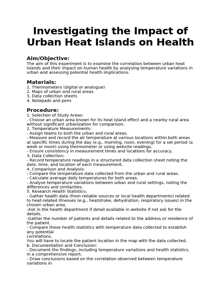 Investigating The Impact of Urban Heat Islands On Health | PDF ...