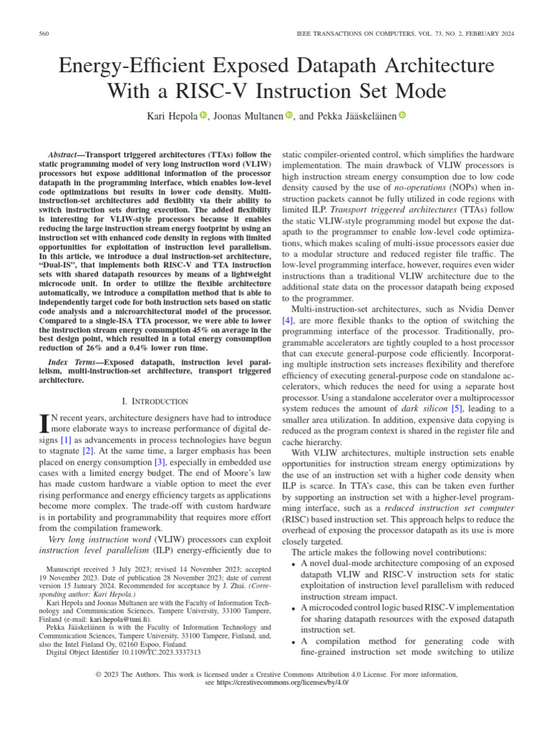 Energy-Efficient Exposed Datapath Architecture With A RISC-V Instruction Set Mode | PDF ...