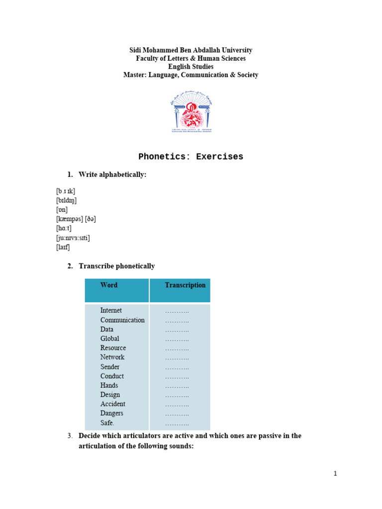 Phonetics Practice (1) From Prof - Asmar | PDF | Phonetics | Consonant