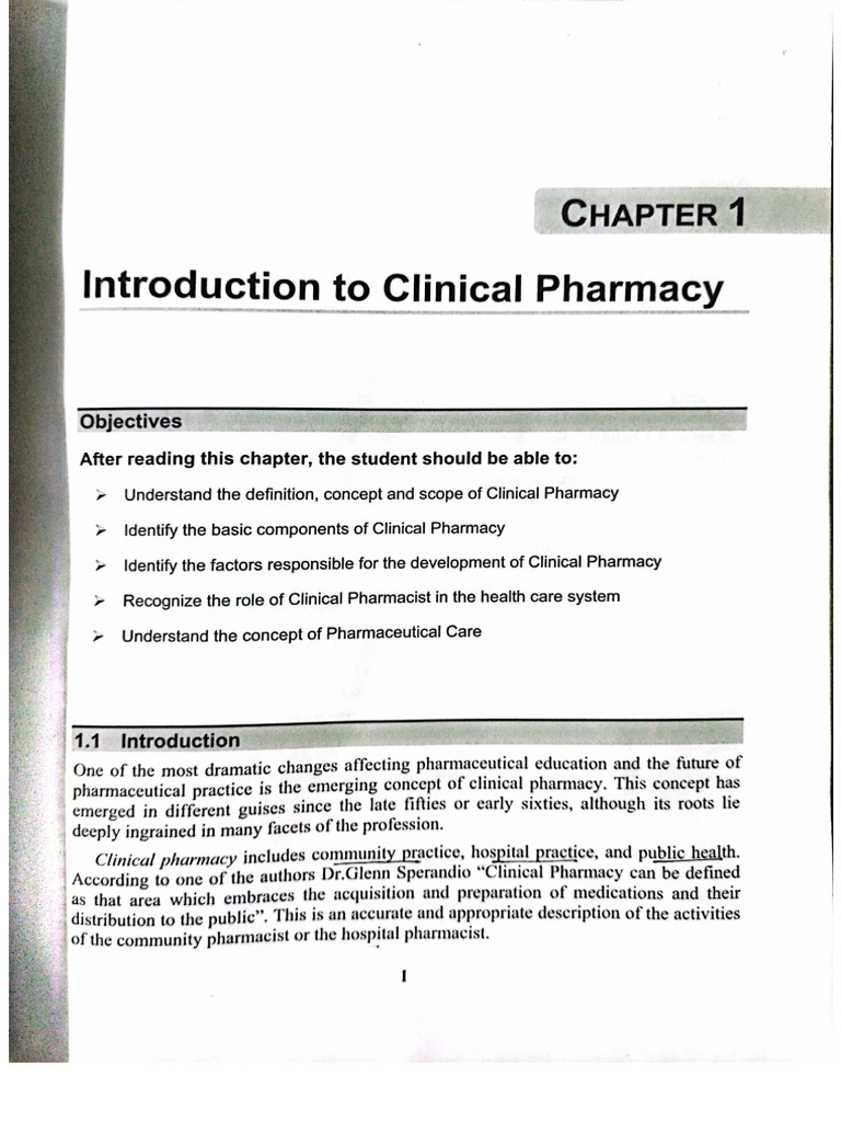 Clinical Pharmacy Definition & Role of Clinical Pharmacist | PDF