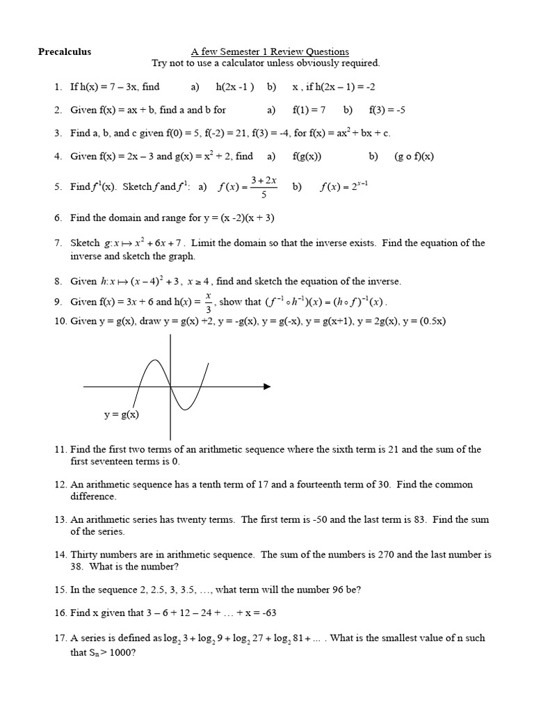 Sem1ReviewQs | PDF | Sequence | Mathematics