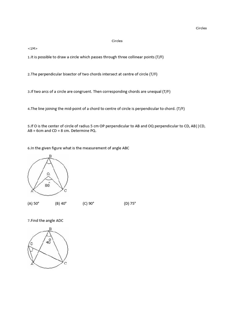 CBSE Class 9 Mathematics Worksheet - Circles | PDF | Circle | Perpendicular