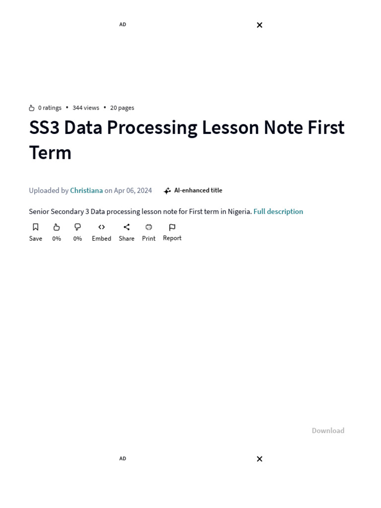 SS3 Data Processing Lesson Note First Term - PDF - Databases - Information Retrieval | PDF ...