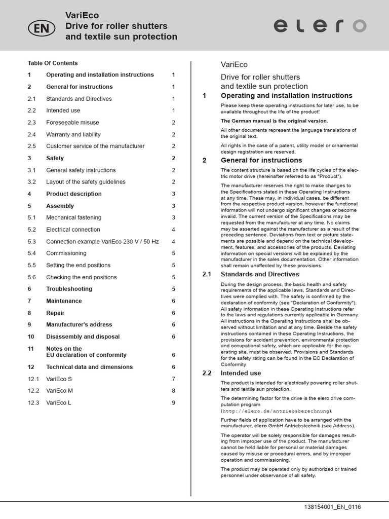 VariEco Drive Installation Guide | PDF | Safety | Electrical Connector