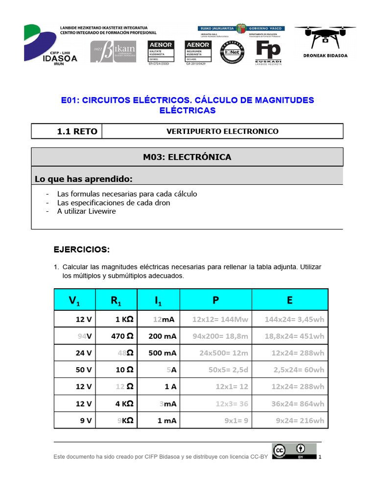 e01 Circuitos Magnitudes Electricas.docx (2) | PDF | Células Galvánicas | Ciencia de los Materiales