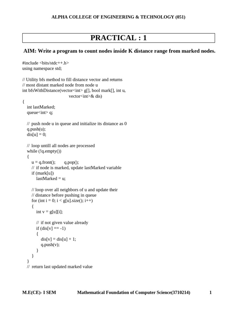 MFCS_PRACTICALS | PDF | Vertex (Graph Theory) | Computer Programming