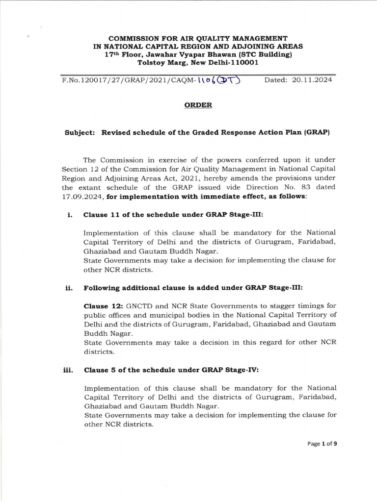 Revised Schedule of The GRAP | PDF | New Delhi | Delhi