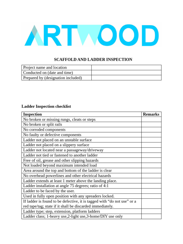 Ladder and Scaffold Safety Inspection Checklist | PDF | Scaffolding ...