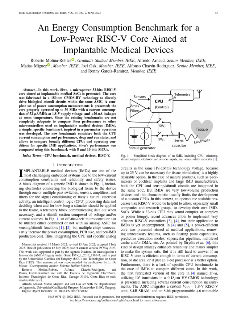 An Energy Consumption Benchmark For A Low-Power RISC-V Core Aimed at Implantable Medical Devices ...