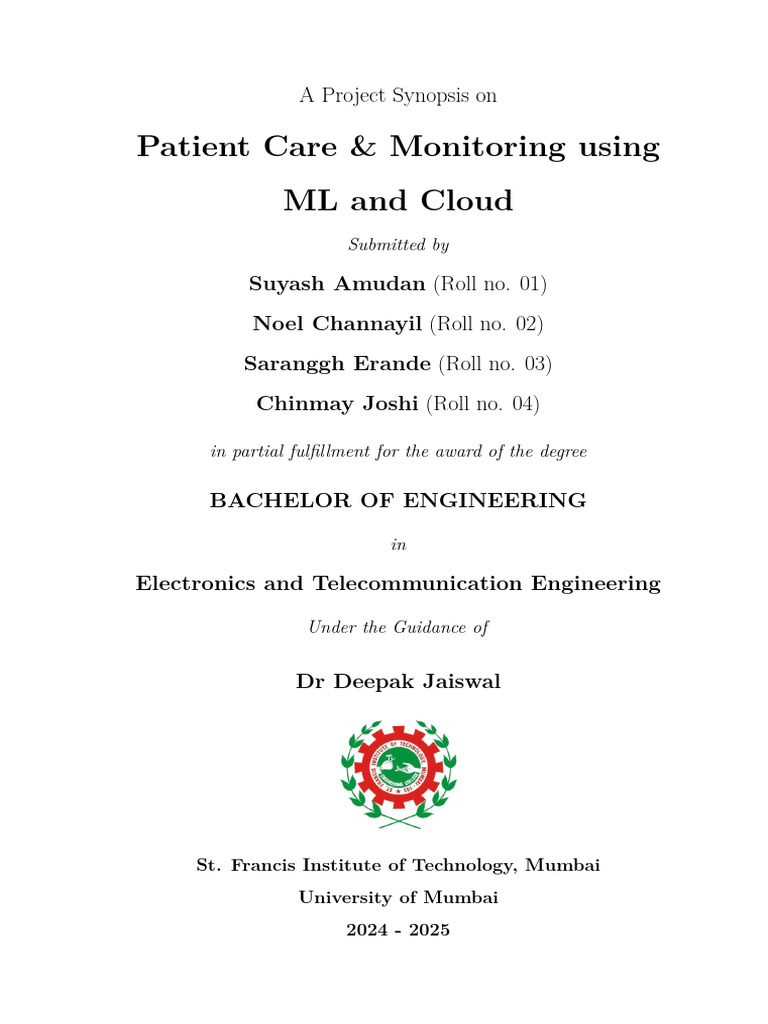Patient Care Monitoring Using ML Cloud | PDF | Monitoring (Medicine) | Internet Of Things
