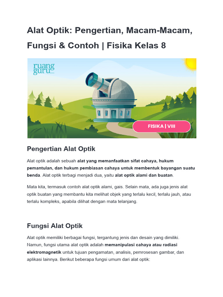 Pengertian dan Contoh Alat Optik | PDF