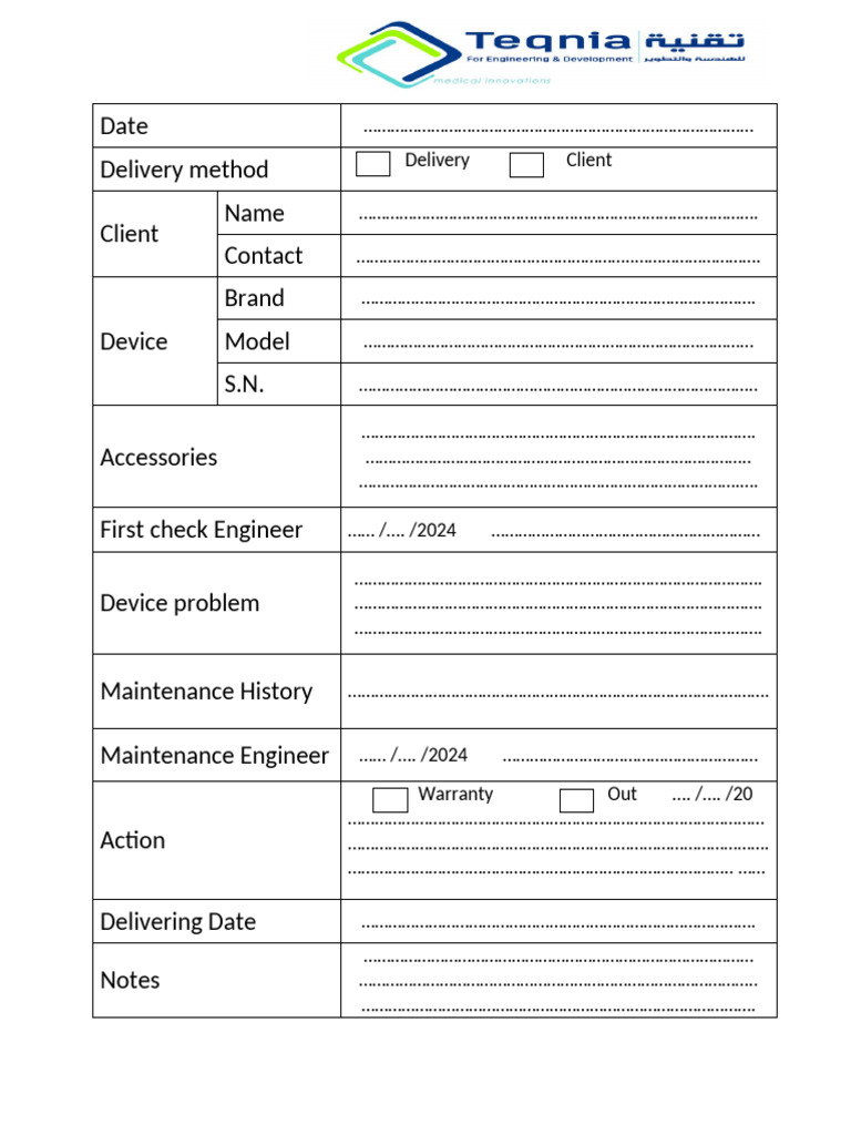 Maintenance Sheet | PDF
