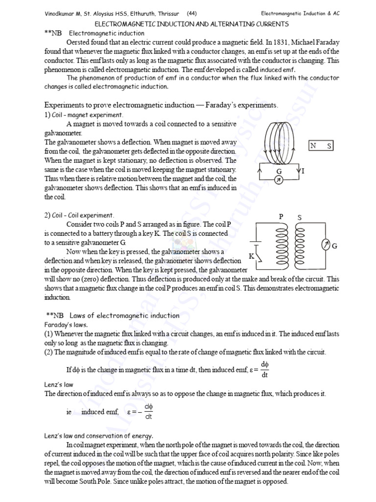 Hsslive-Xii-Physics-4. Electromagnetic Induction & Alternating Currents | PDF | Electromagnetic ...