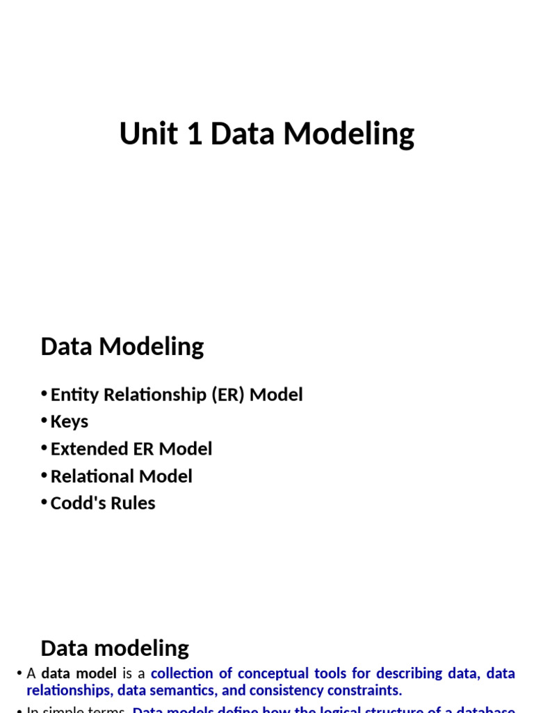 Unit 1 Data Modeling Pdf Relational Model Data Model
