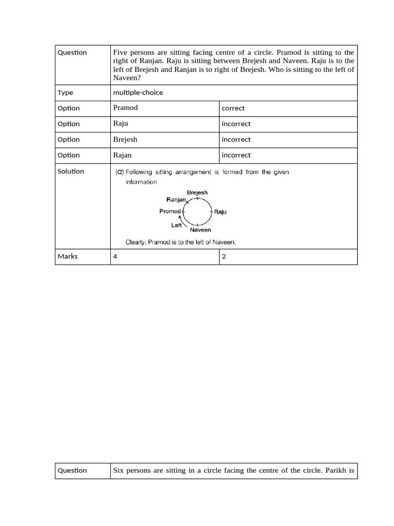 Circular (Sitting) Arrangment Test 2 | PDF | Multiple Choice | Science
