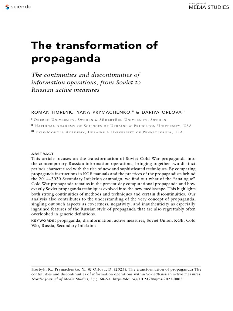 The Transformation of Propaganda The Continuities and Discontinuities ...