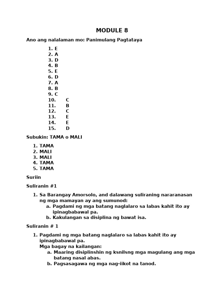 Camba - Pagsasagot Sa Module 8 | PDF