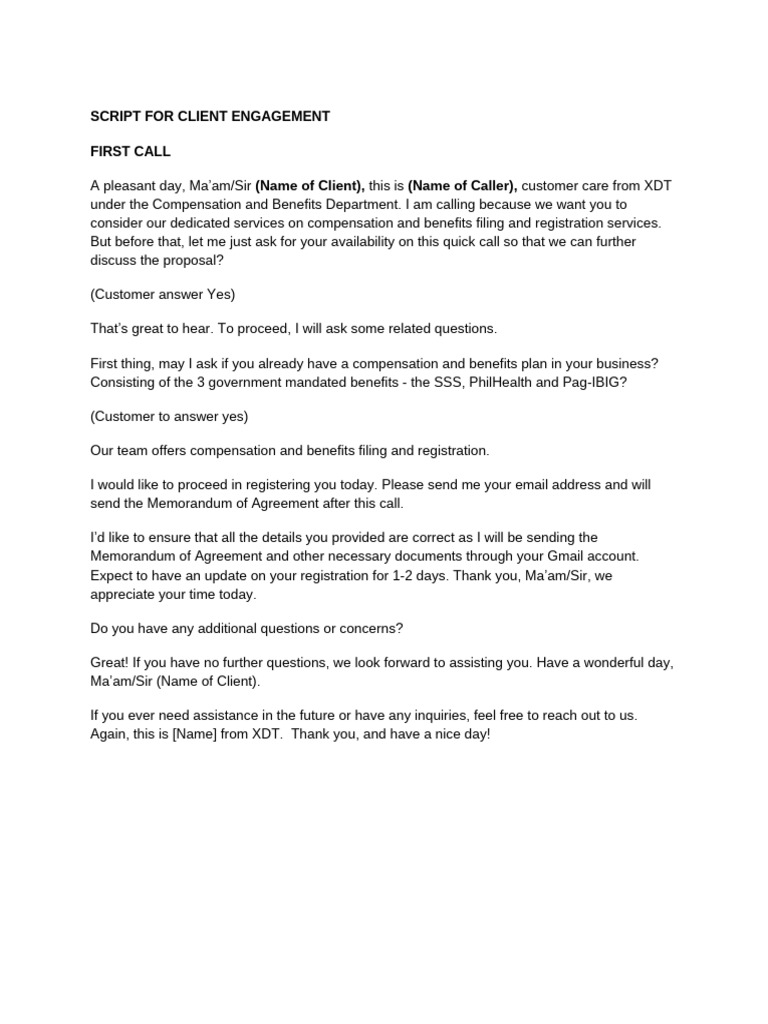 Script For Client Call (Compensation and Benefits) Draft | PDF