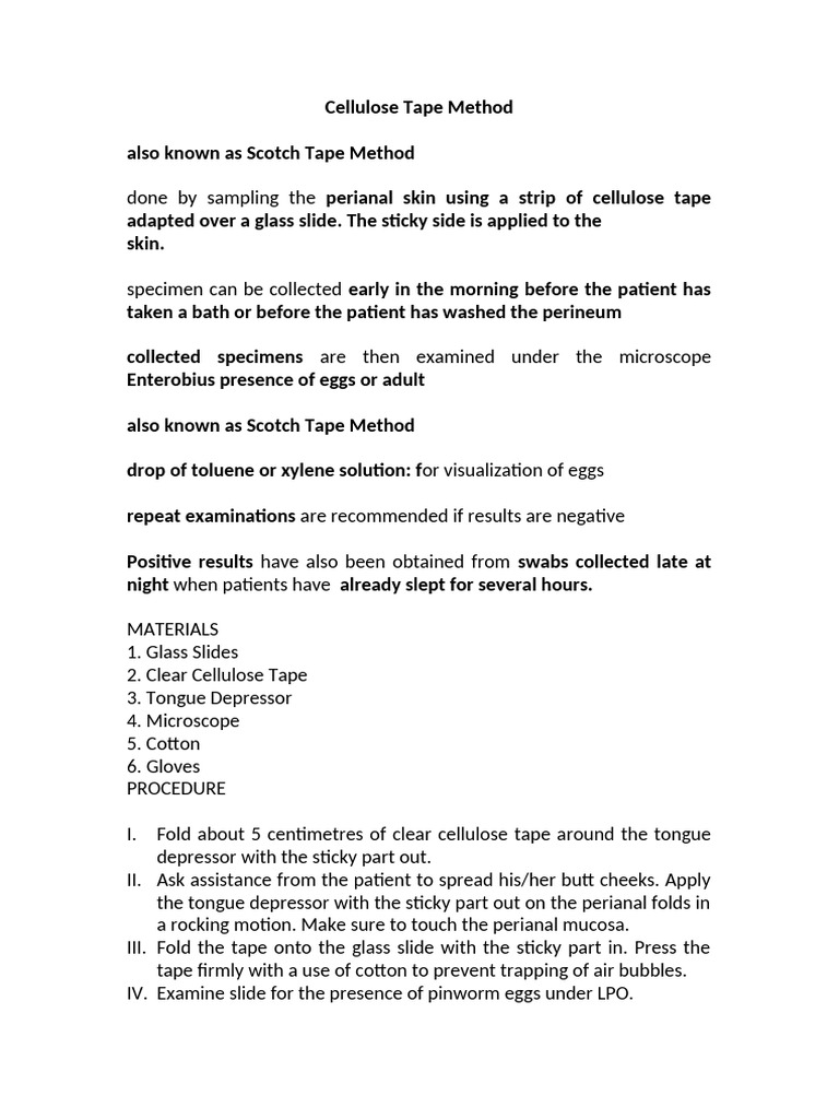 Cellulose Tape Method | PDF | Human Feces