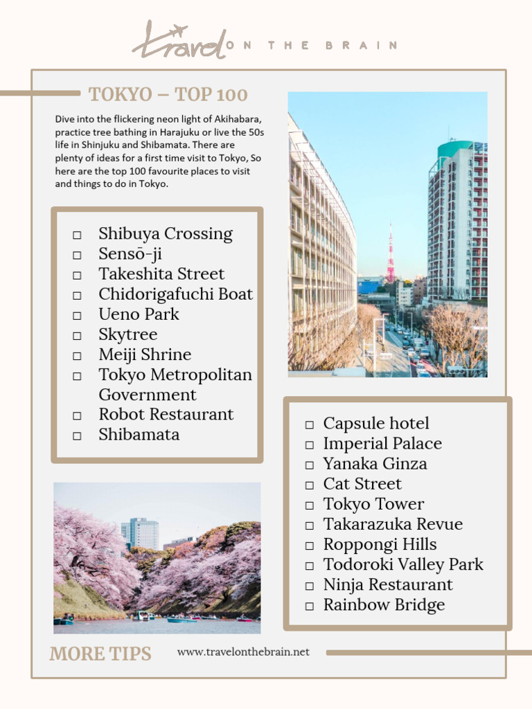 Tokyo 100 Sights - Travelonthebrain | PDF | Tokyo | Japan