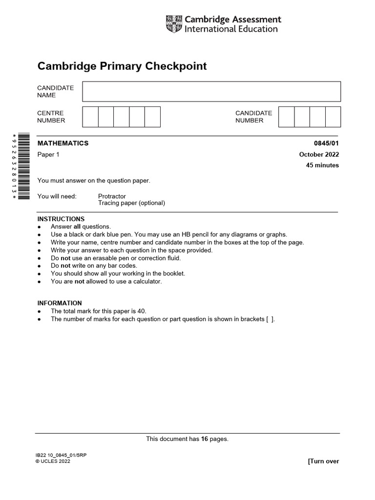 SOLVED Primary Checkpoint Math 2022 Octo - 250120 - 181849 | PDF ...