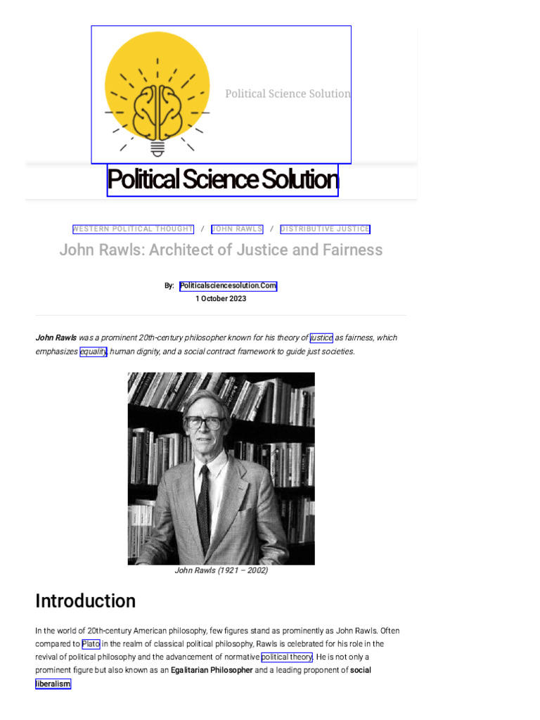 John Rawls - Architect of Justice and Fairness - Political Science ...
