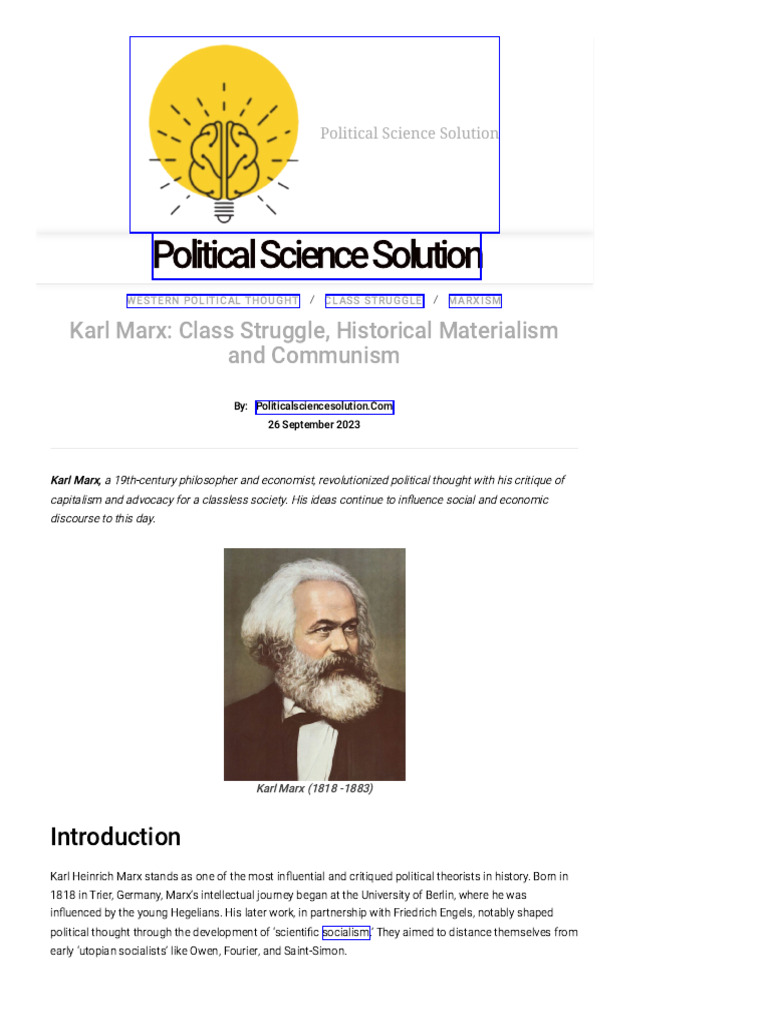 Karl Marx - Class Struggle, Historical Materialism and Communism ...