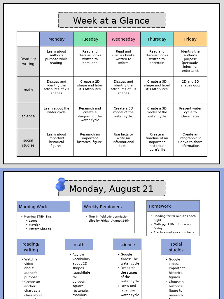 Colorful Creative Digital Weekly Class Agenda | PDF | Rectangle | Euclid