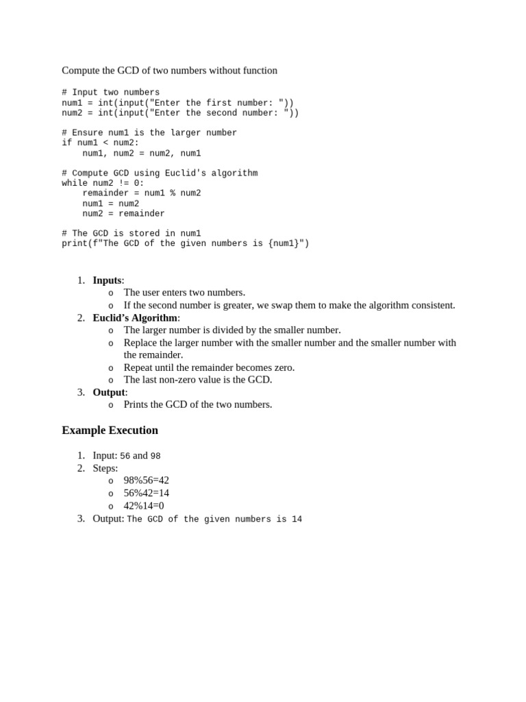 GCD Calculation Using Euclid's Algorithm | PDF