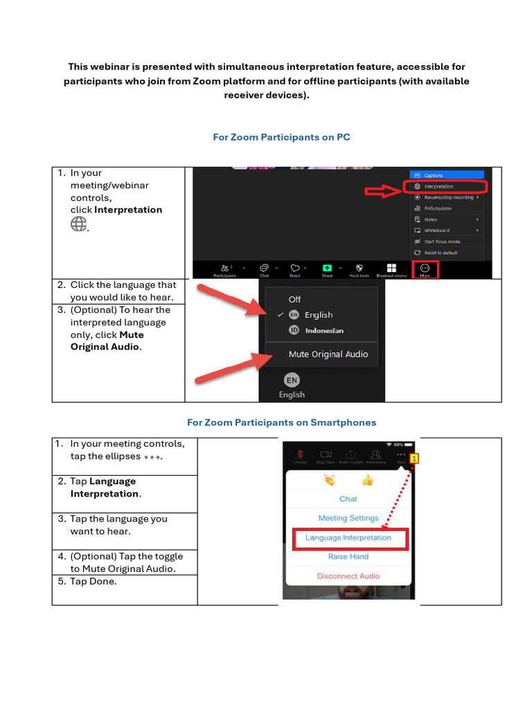 (ENG) Zoom Interpreting Instructions | PDF