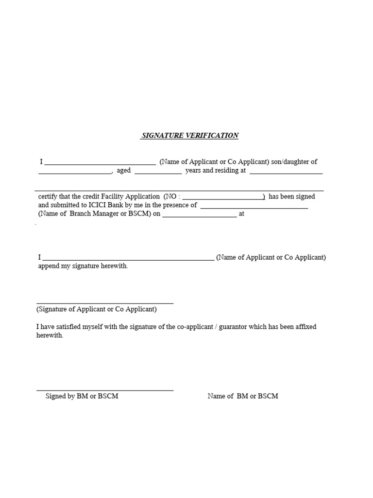 ICICI Bank Signature Verification Form | PDF