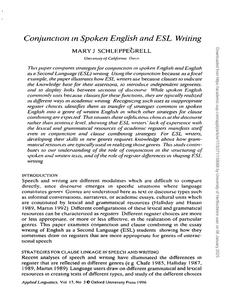 Conjunction in Spoken and Written Language | PDF | English Language | English As A Second Or ...