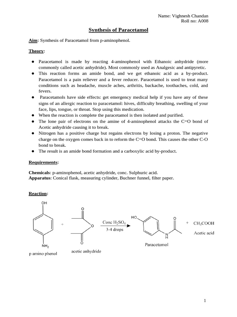 Paracetamol Synthesis Guide | PDF | Acid | Amide
